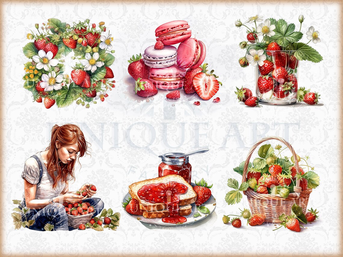 Strawberry Watercolor Clipart Bundle HQ Printable PNG - Etsy