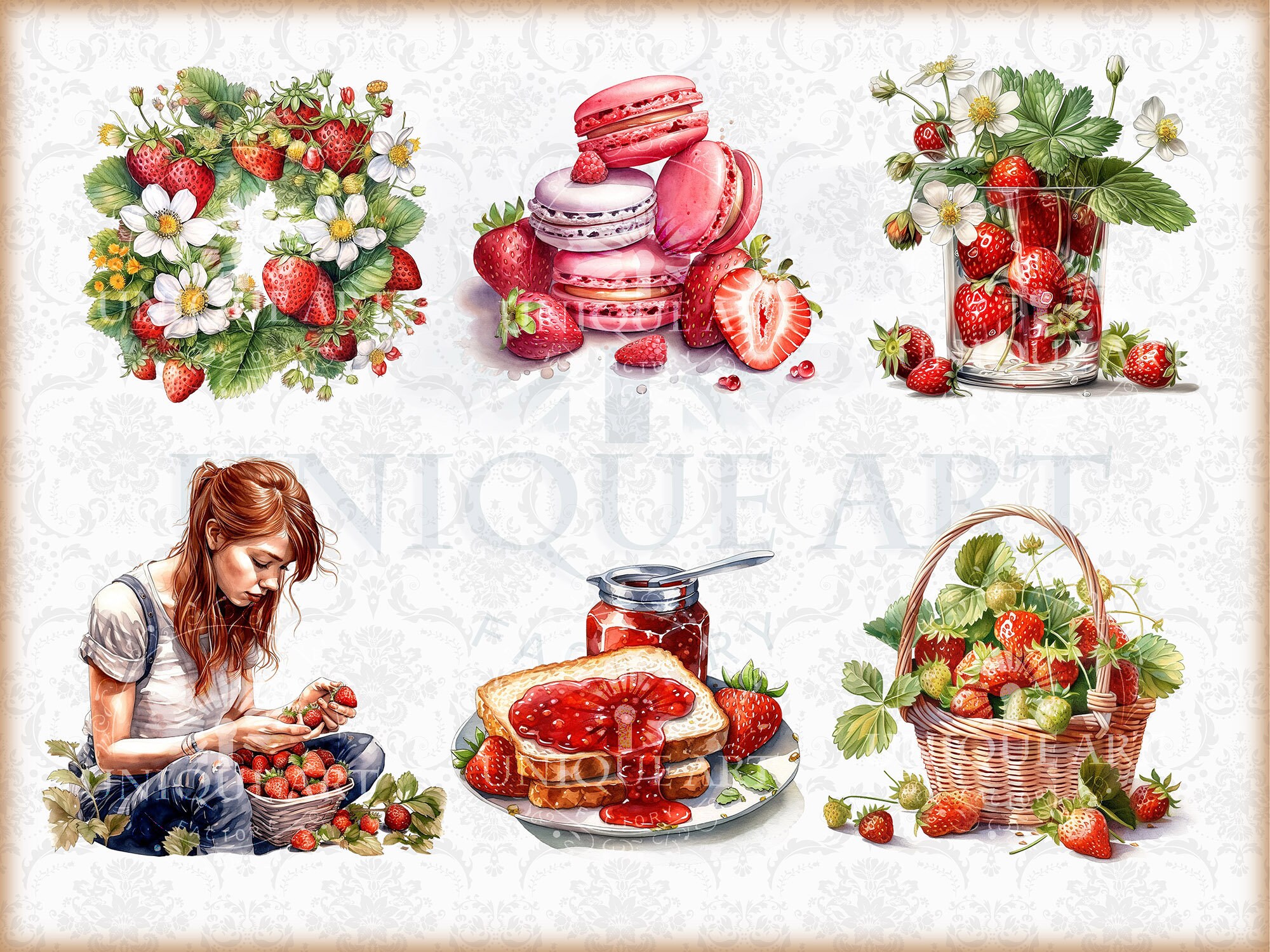 Strawberry Watercolor Clipart Bundle HQ Printable PNG - Etsy