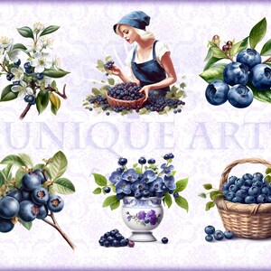 Blueberry Love Blueberry Themed Watercolor Clipart Bundle, HQ Printable ...