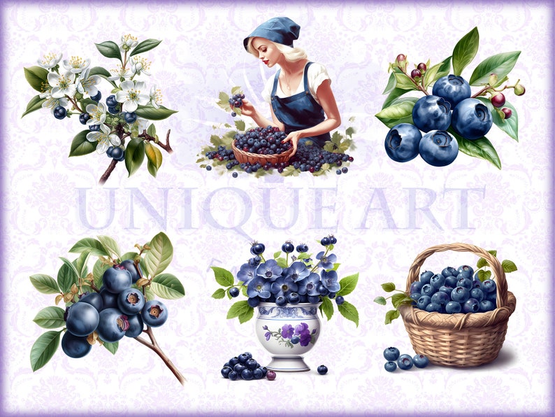 Blueberry Love Blueberry Themed Watercolor Clipart Bundle - Etsy