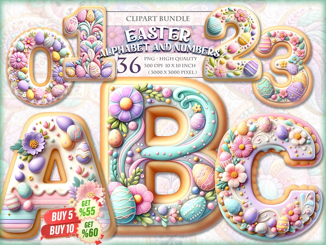 Easter Alphabet and Numbers, Clipart Bundle, 36 HQ Printable ...