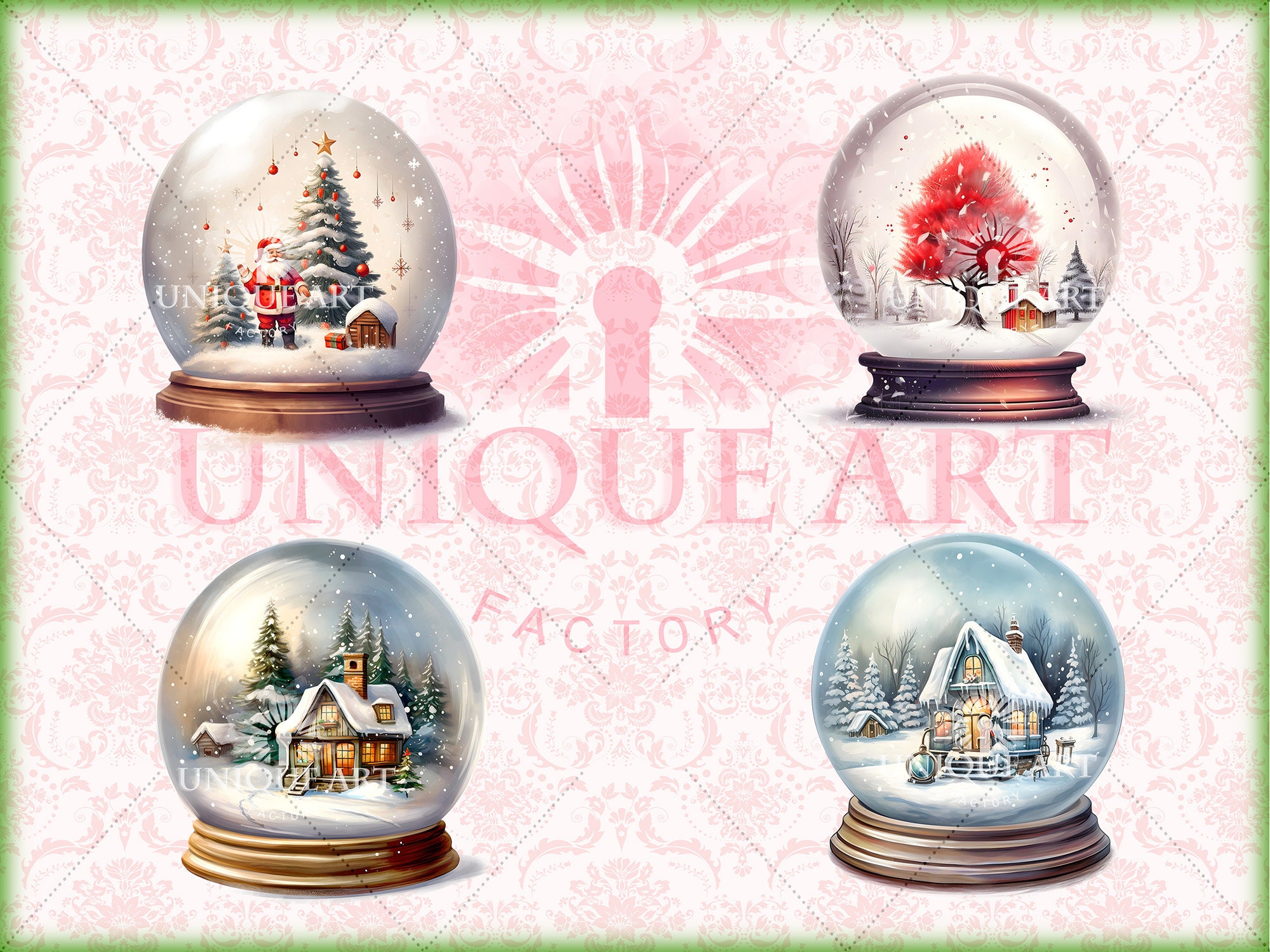 Christmas Snow Globe Watercolor Clipart Bundle HQ Printable - Etsy