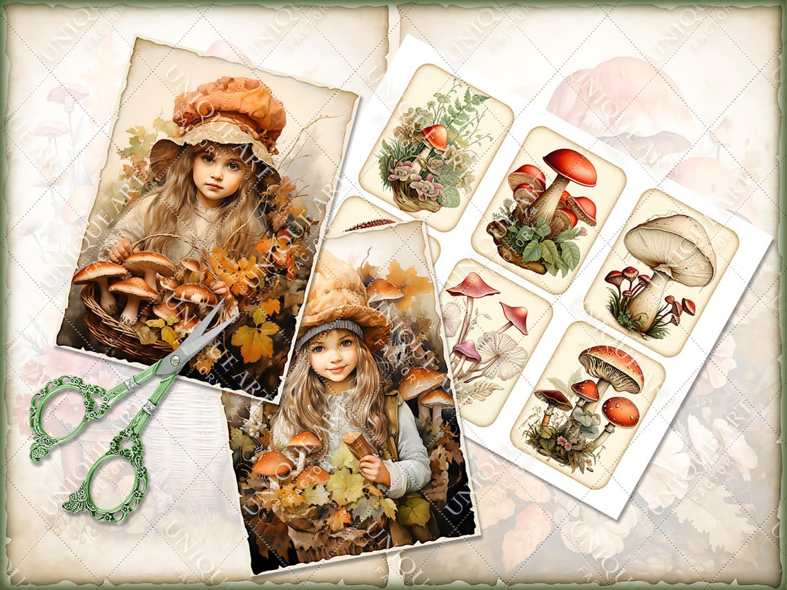 Autumn Mushrooms, Fall Themed Watercolor Junk Journal Kit, 21 JPG ...