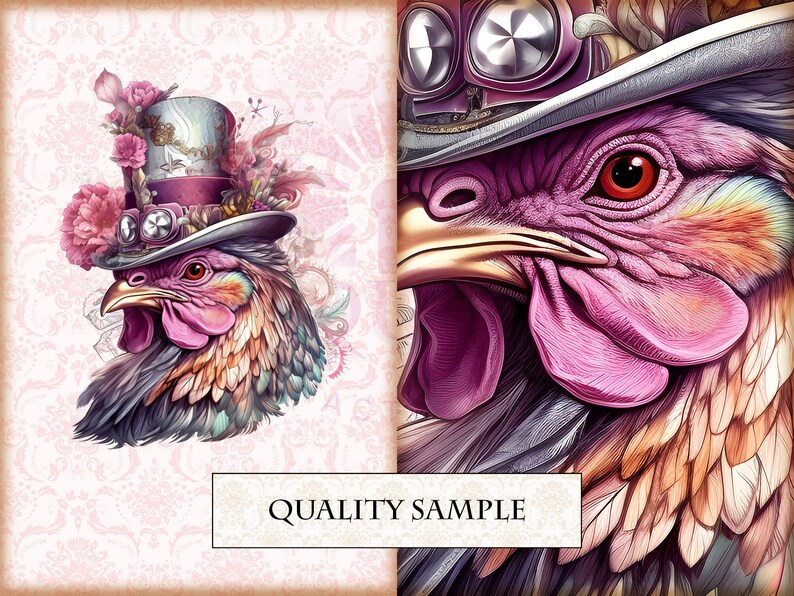 Steampunk Chicken Family Watercolor Clipart Bundle HQ - Etsy