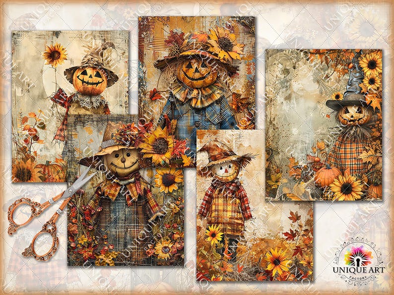 Autumn Scarecrow Vol.02, Digital Scrapbook Paper, Printable Fall ...