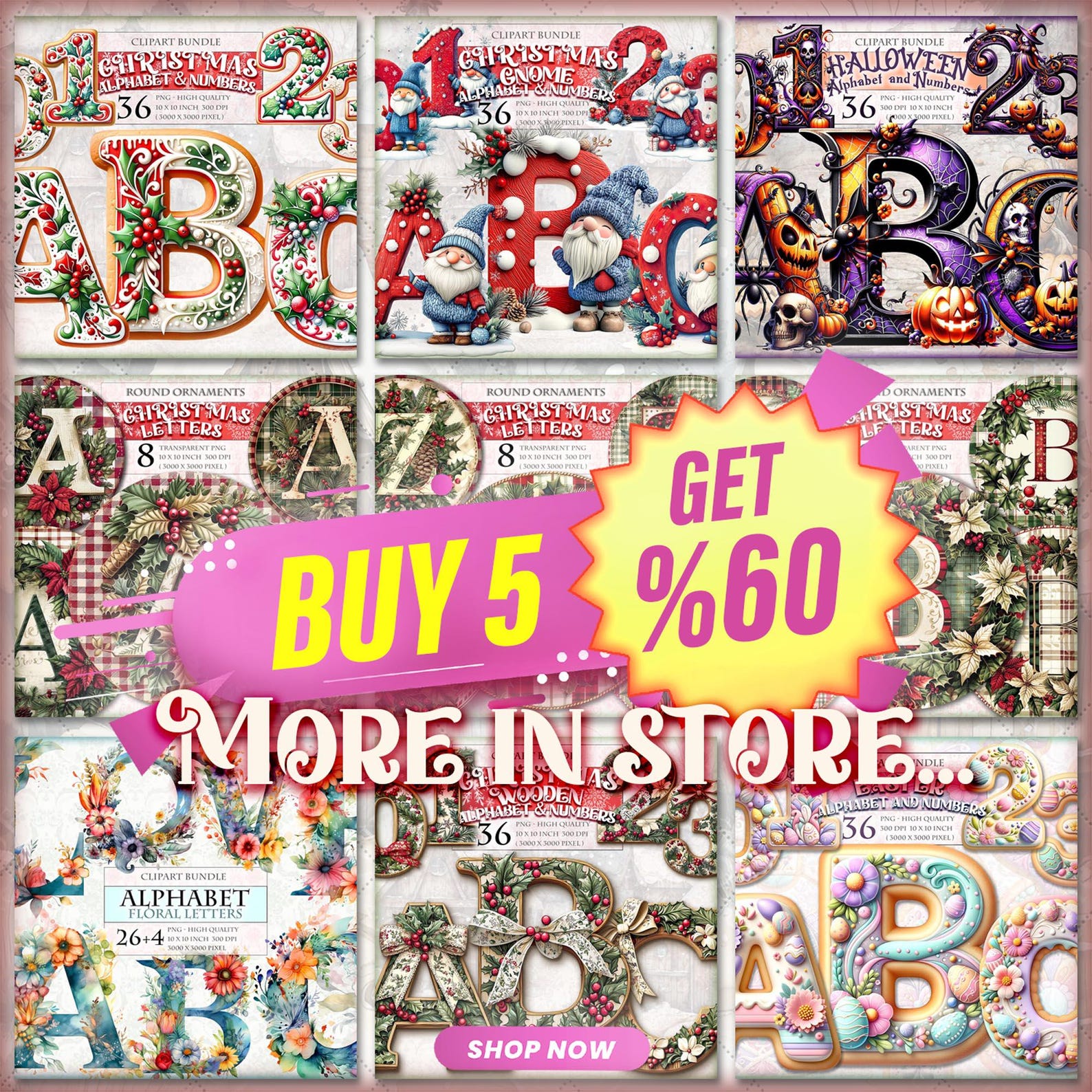 Halloween Alphabet and Numbers, Clipart Bundle, 36 HQ Printable ...