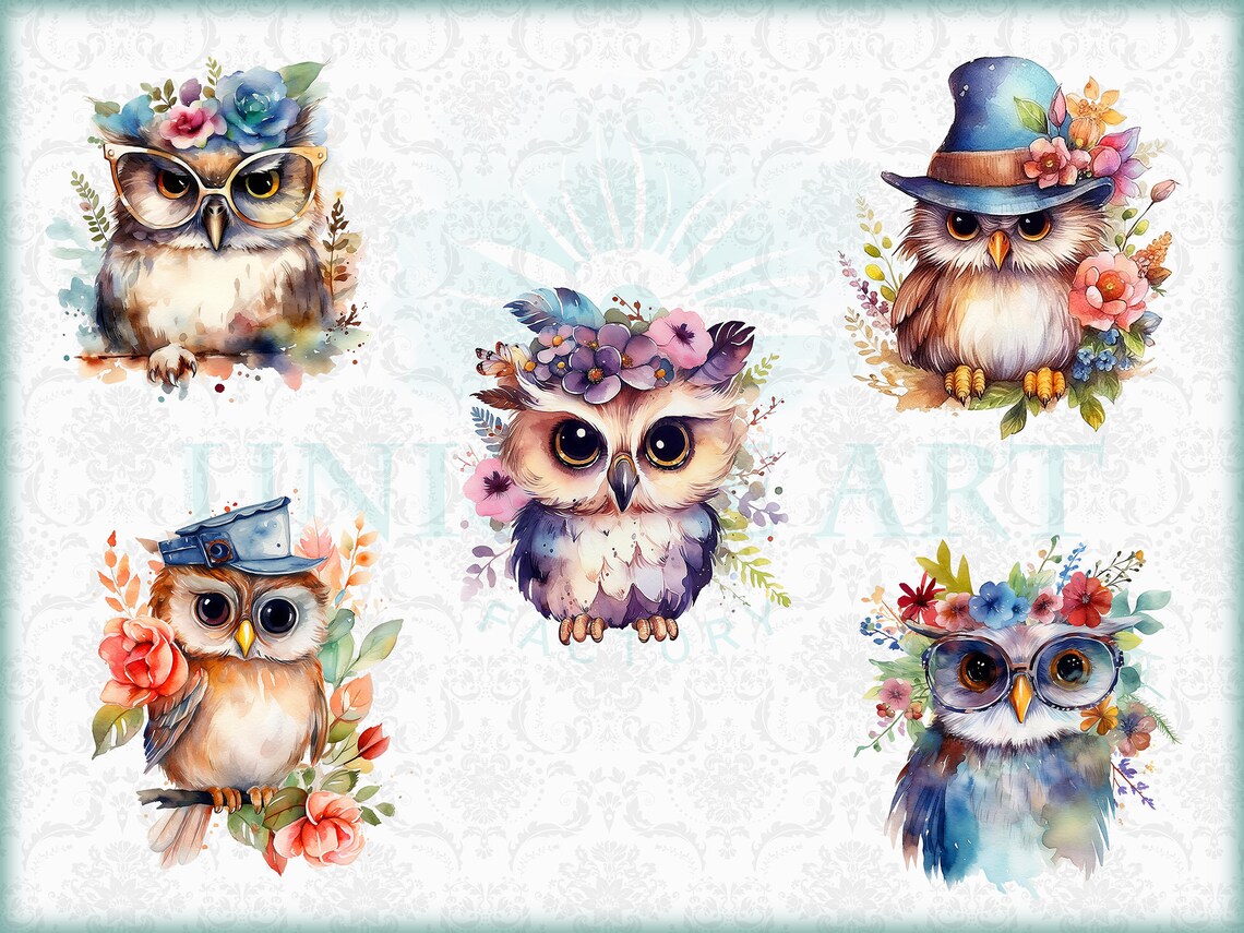 Cute Owls Watercolor Clipart Bundle HQ Printable PNG - Etsy
