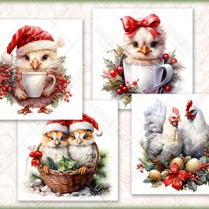 Christmas Chicks, Cute Chickens, Watercolor Printable Pages, Digital ...
