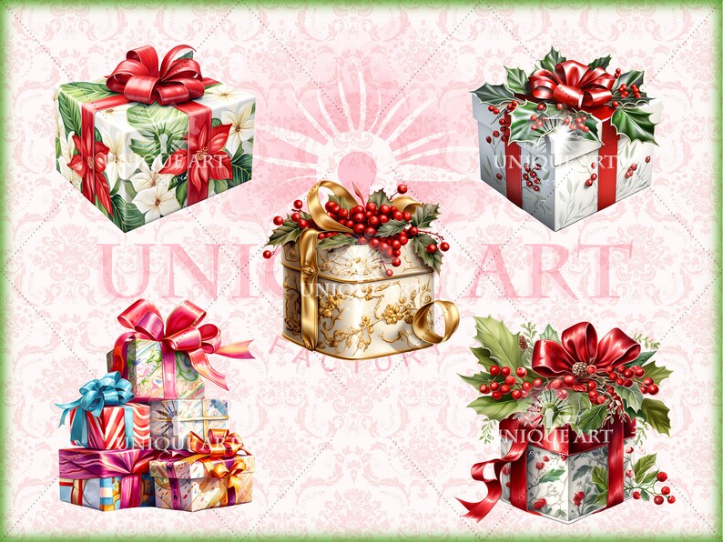 Christmas Gift Box Watercolor Clipart Bundle HQ Printable - Etsy
