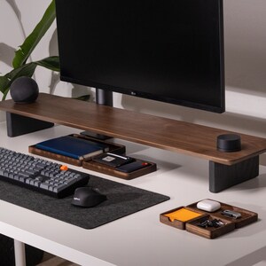 Dual Monitor Desk Shelf, Wooden Monitor Stand, Monitor Riser, Computer ...