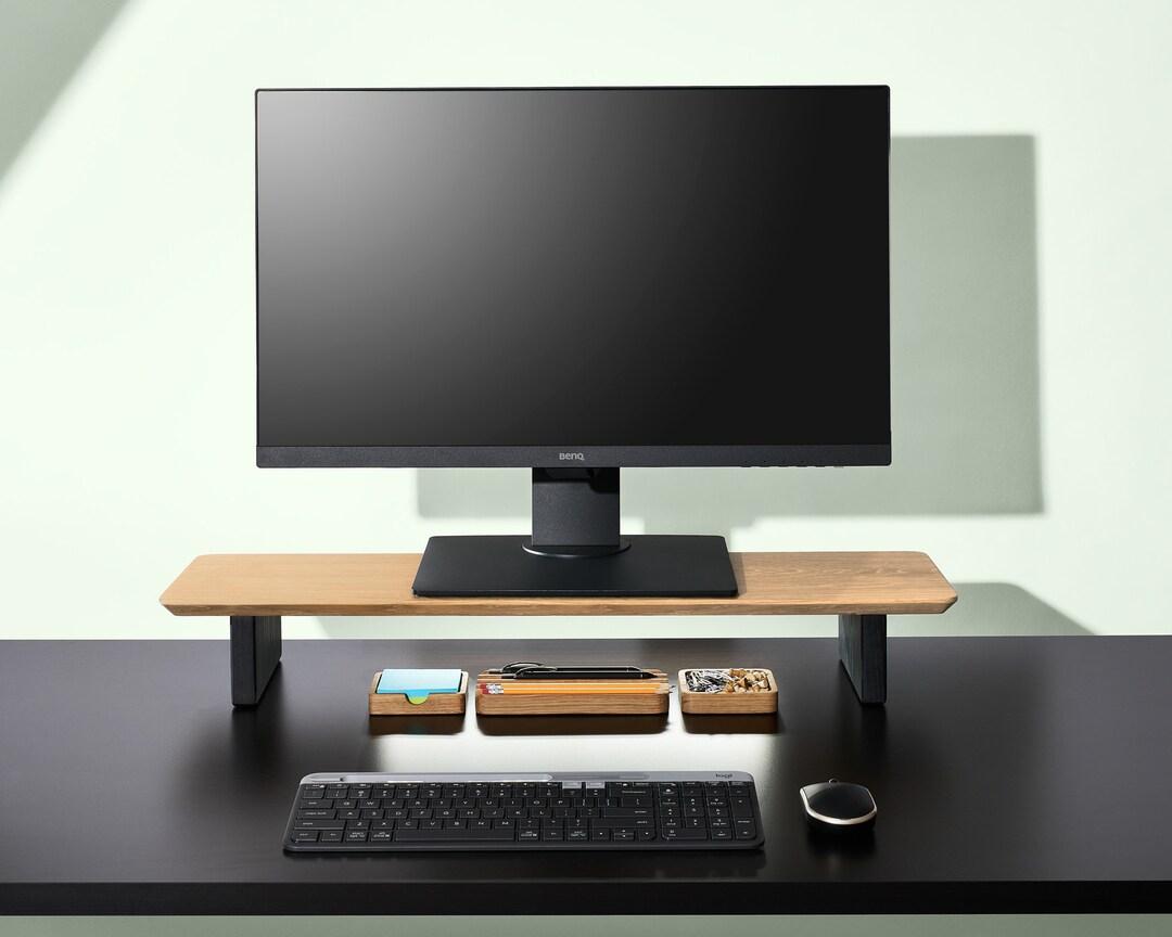 Desk Shelf in Solid White Oak Wood Wooden Monitor Riser for Home Office ...
