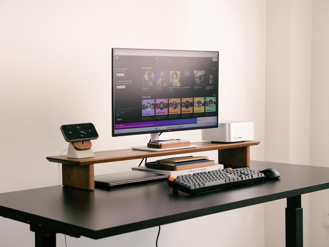 Dual Monitor Desk Shelf, Wooden Monitor Stand, Monitor Riser, Computer ...