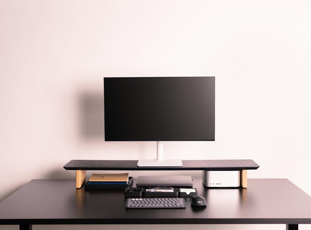Desk Shelf in Black Oak, Monitor Riser for Desk Organization, Dual ...