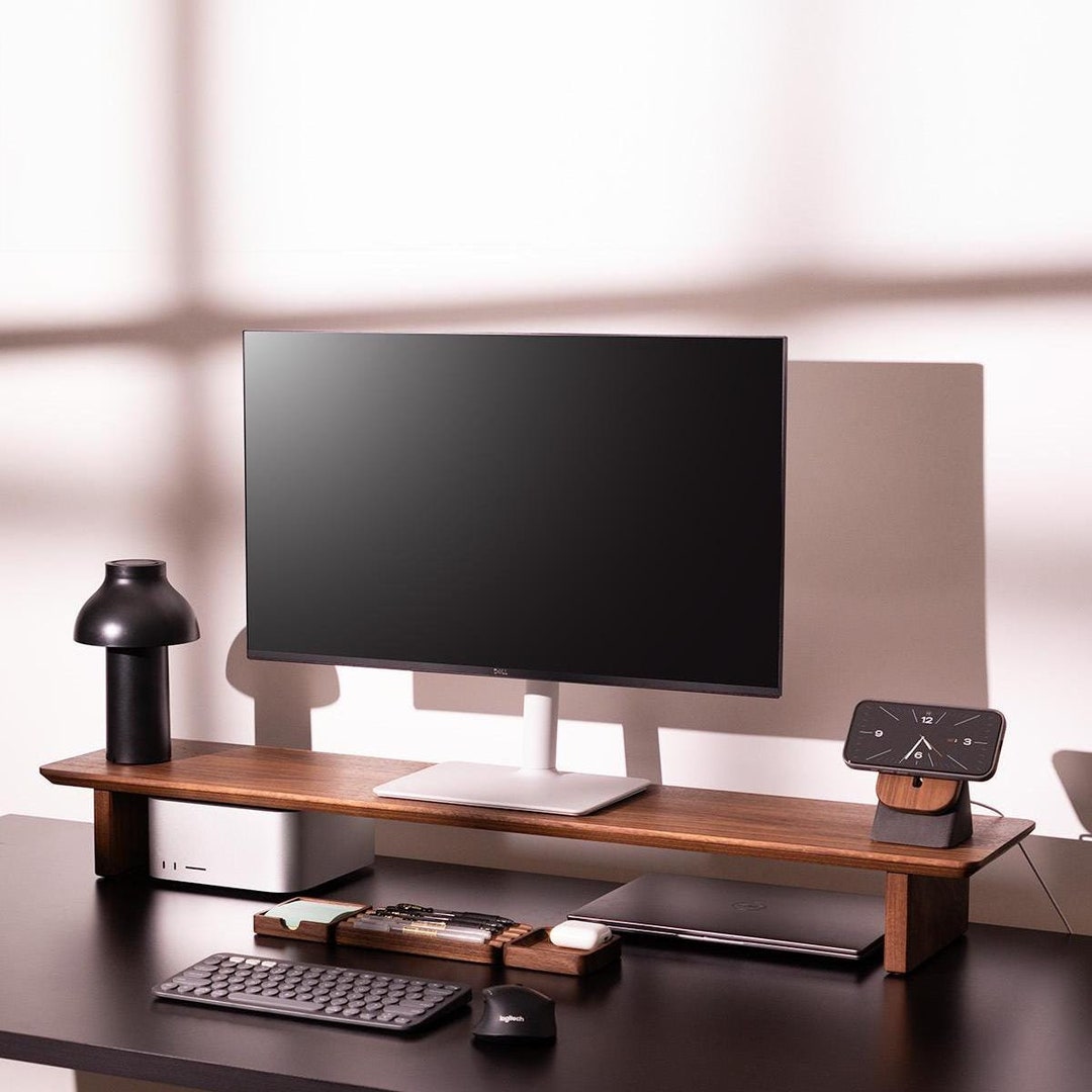 Dual Monitor Desk Shelf, Wooden Monitor Stand, Monitor Riser, Computer ...