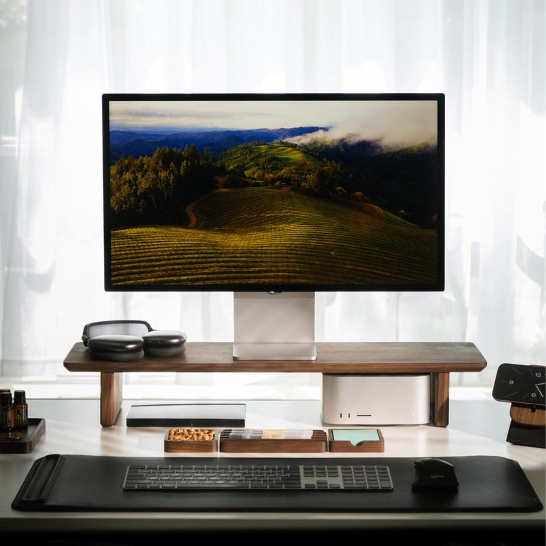 Solid Walnut Desk Shelf | Wooden Monitor Stand for Desk Organization in ...