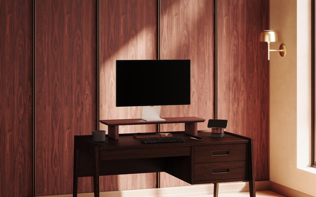 Dual Monitor Desk Shelf, Wooden Monitor Stand, Monitor Riser, Computer ...