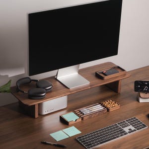 Solid Walnut Desk Shelf | Wooden Monitor Stand for Desk Organization in ...
