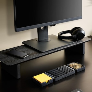 Dual Monitor Desk Shelf, Wooden Monitor Stand, Monitor Riser, Computer ...