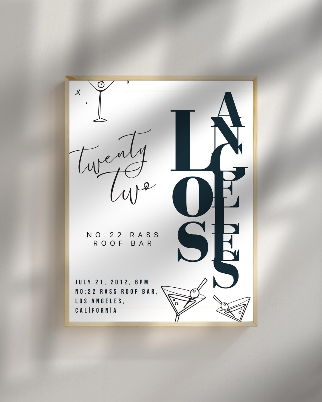 Los Angeles Rooftop Bar Printable Poster, Modern Cocktail Party ...
