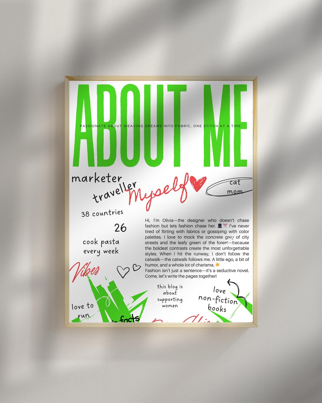 About Me Printable Poster – Creative Designer Bio Wall Art – Retro Chic ...
