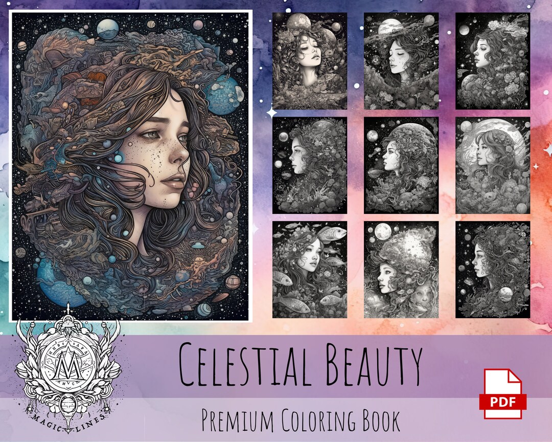 Celestial Beauty 10 Stunning Adult Coloring Pages of Beautiful Female ...