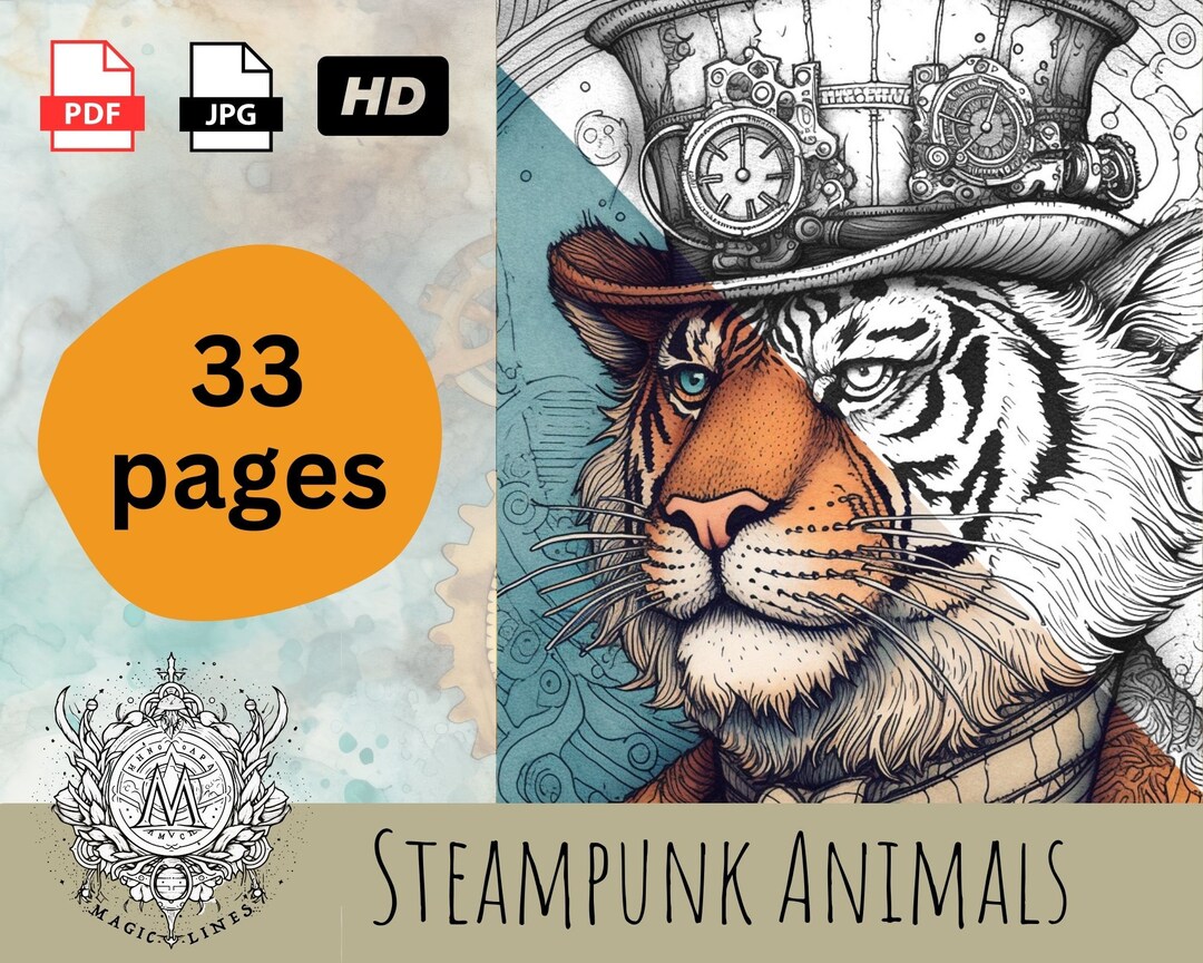 Steampunk Animals - 33 Exquisite Adult Coloring Pages Featuring ...