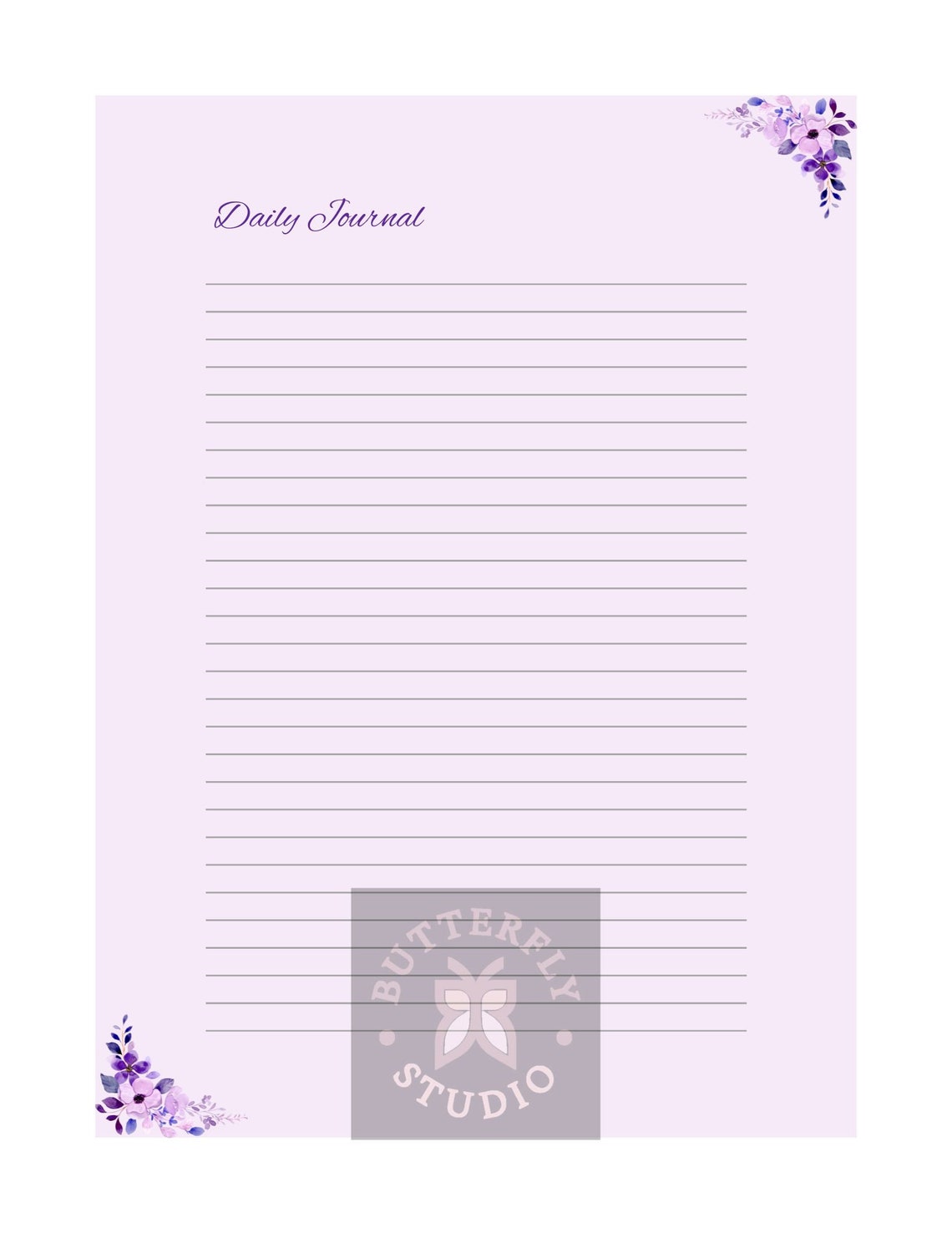Printable Journal 8.5x11 Size Purple Flower - Etsy