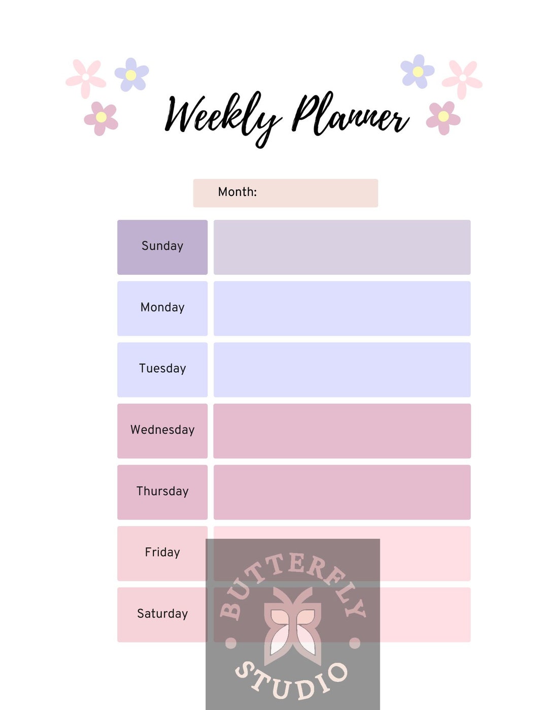 Printable Weekly Planner 8.5x11 Pastel Colors With Flowers - Etsy
