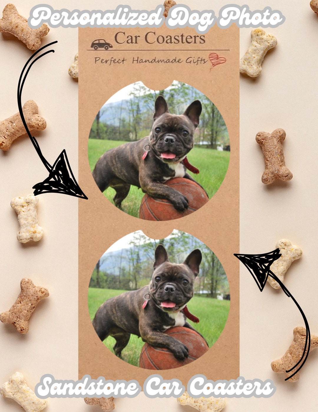 Custom Sandstone Photo Car Coasters(set of 2)dog Mom,custom Coasters ...