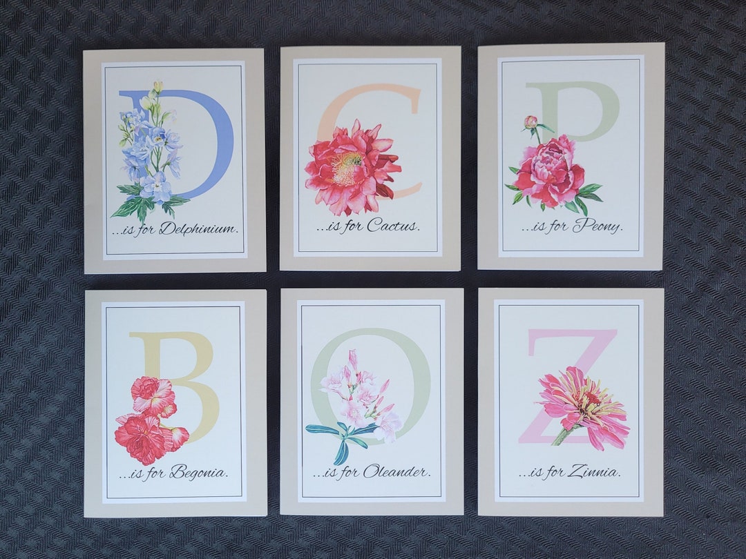 A2 BOTANICAL ALPHABET Note Card Set, Watercolor Florals, Original Art ...
