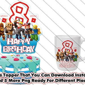 Roblox 8th Birthday Boy - Girl PNG, Roblox Cake Topper, Roblox 8th ...