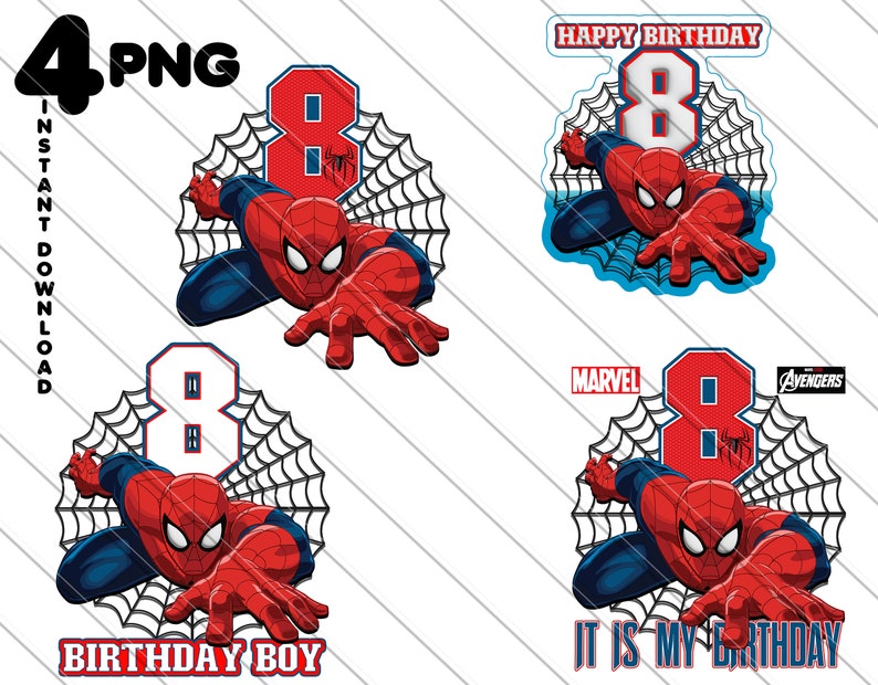 Spiderman 8th Birthday Boy : Cake Topper PNG, Party Decor (digital ...