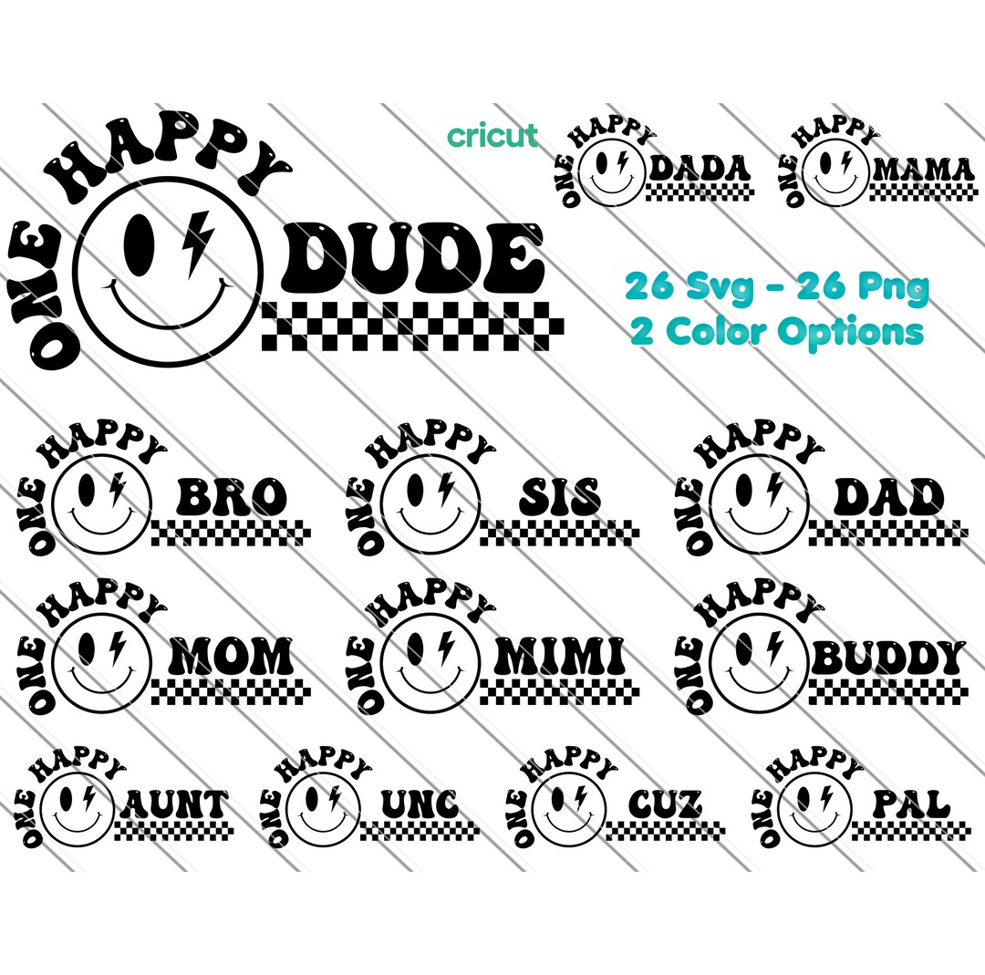 One Happy Dude SVG Bundle: Matching Family Birthday, Smiley Face ...