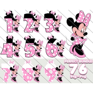 Minnie Mouse Numbers SVG, PNG: Pink Birthday Clipart (digital Download ...