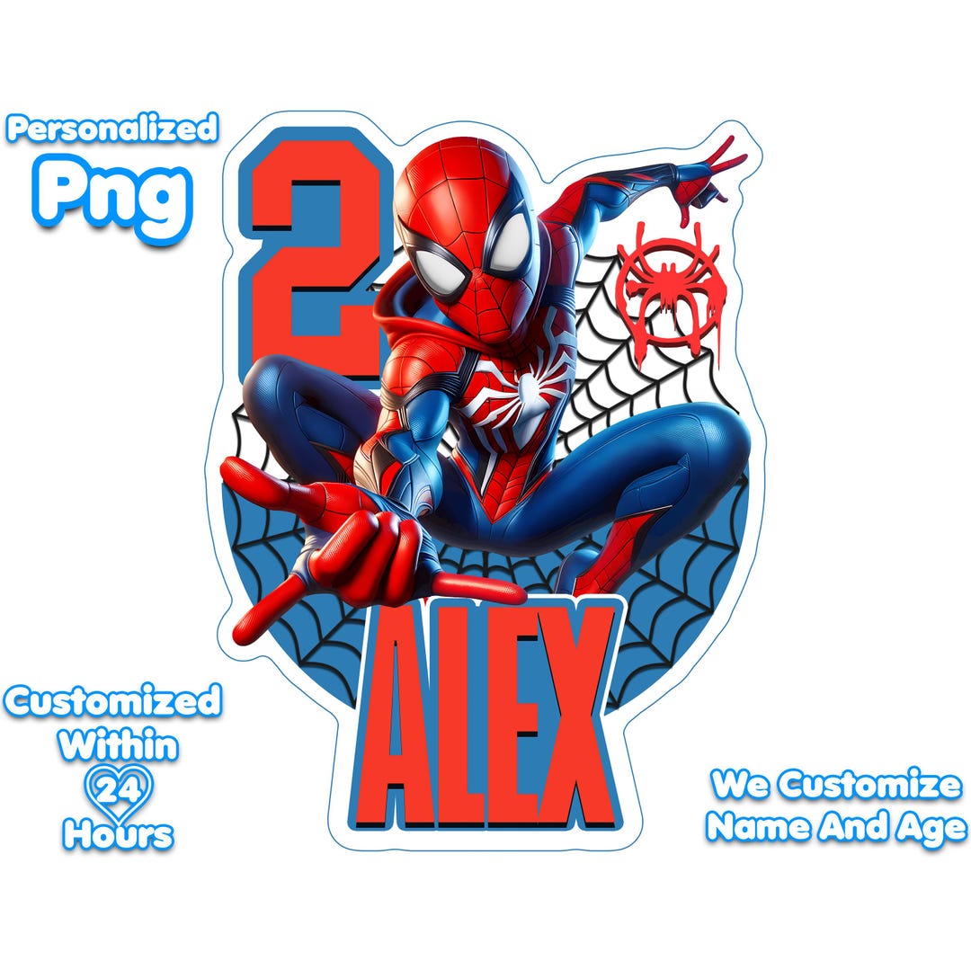 Personalized Spiderman Cake Topper PNG, Custom Superhero Birthday Decor ...