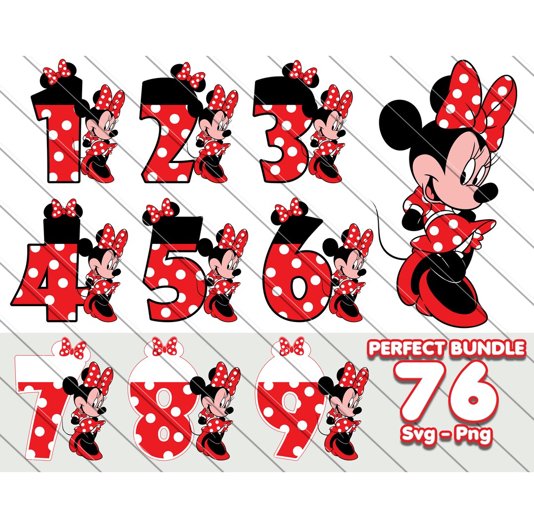 Minnie Mouse Numbers SVG, PNG: Red Birthday Clipart (digital Download ...