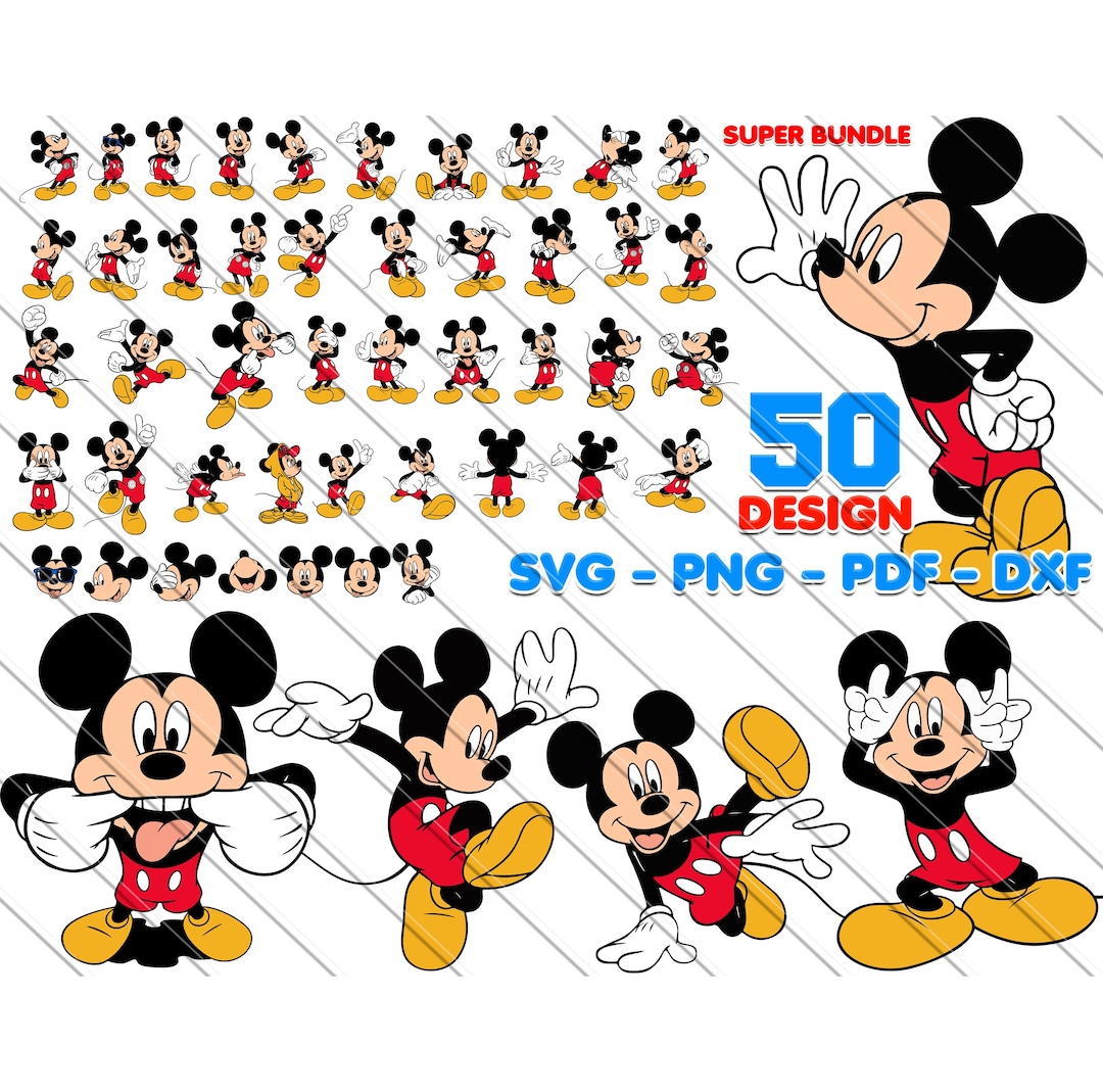 Mickey Mouse Bundle, Svg, Png, Pdf, Dxf, 50 Designs, Digital Mickey ...