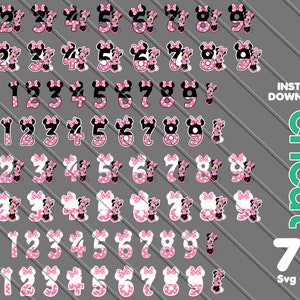 Minnie Mouse Numbers SVG PNG: Pink Birthday Clipart (digital Download ...