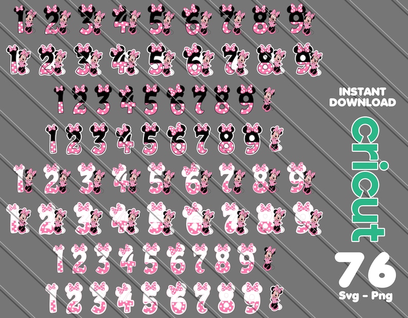 Minnie Mouse Numbers SVG PNG: Pink Birthday Clipart (digital Download ...
