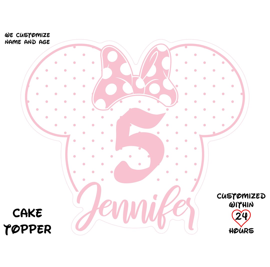 Custom Minnie Mouse Pink Cake Topper, Minnie Mouse Pink Birthday Cake ...