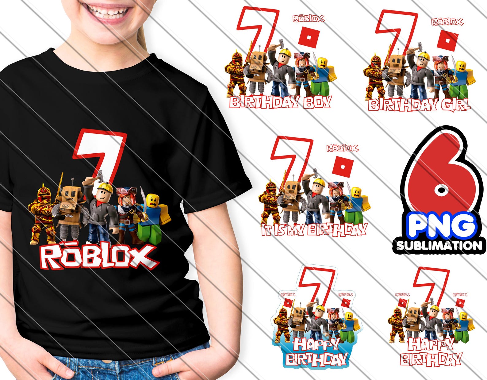 Roblox 7th Birthday PNG: Cake Topper, Banner, Shirt (digital Download ...