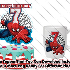 Spiderman 7th Birthday Boy PNG: Cake Topper , Party Decor (digital ...