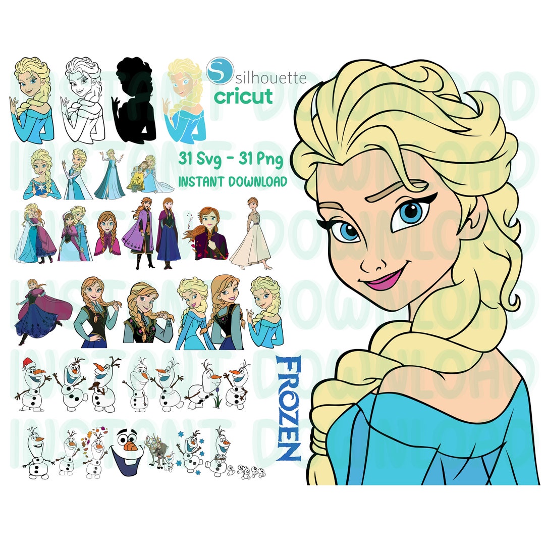 Frozen Characters SVG Bundle: Elsa, Anna, Olaf - Princess Svg, Cricut ...