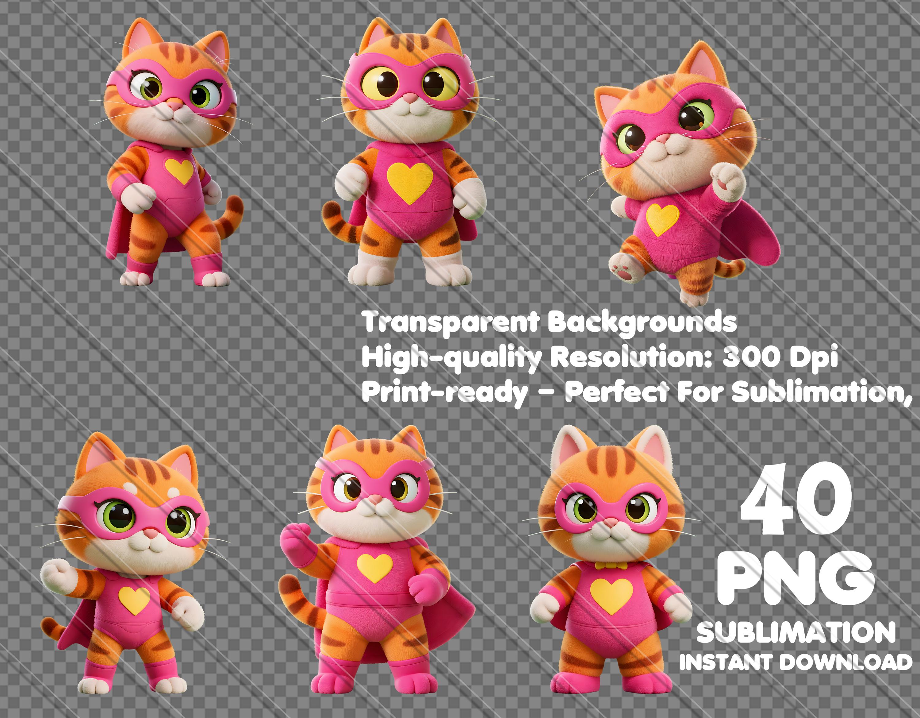 Super Kitties 40 PNG Bundle | Cat Clipart Set | Bitsy, Sparks, Ginny ...