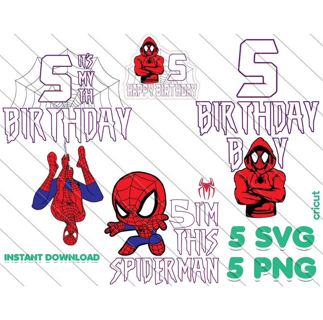 Spiderman 5th Birthday Boy Svg, Png, Spiderman Cake Topper, Birthday Boy, Spiderman Svg, Png ...