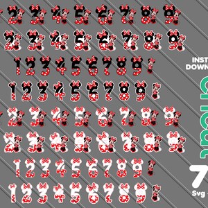 Minnie Mouse Numbers SVG PNG: Red Polka Dot Clipart (digital Download ...