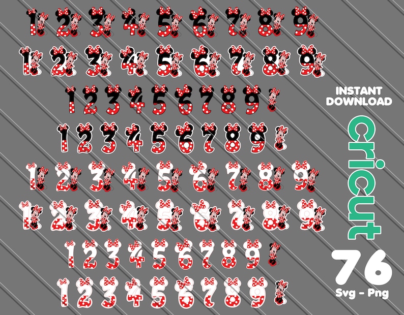 Minnie Mouse Numbers SVG PNG: Red Polka Dot Clipart (digital Download ...