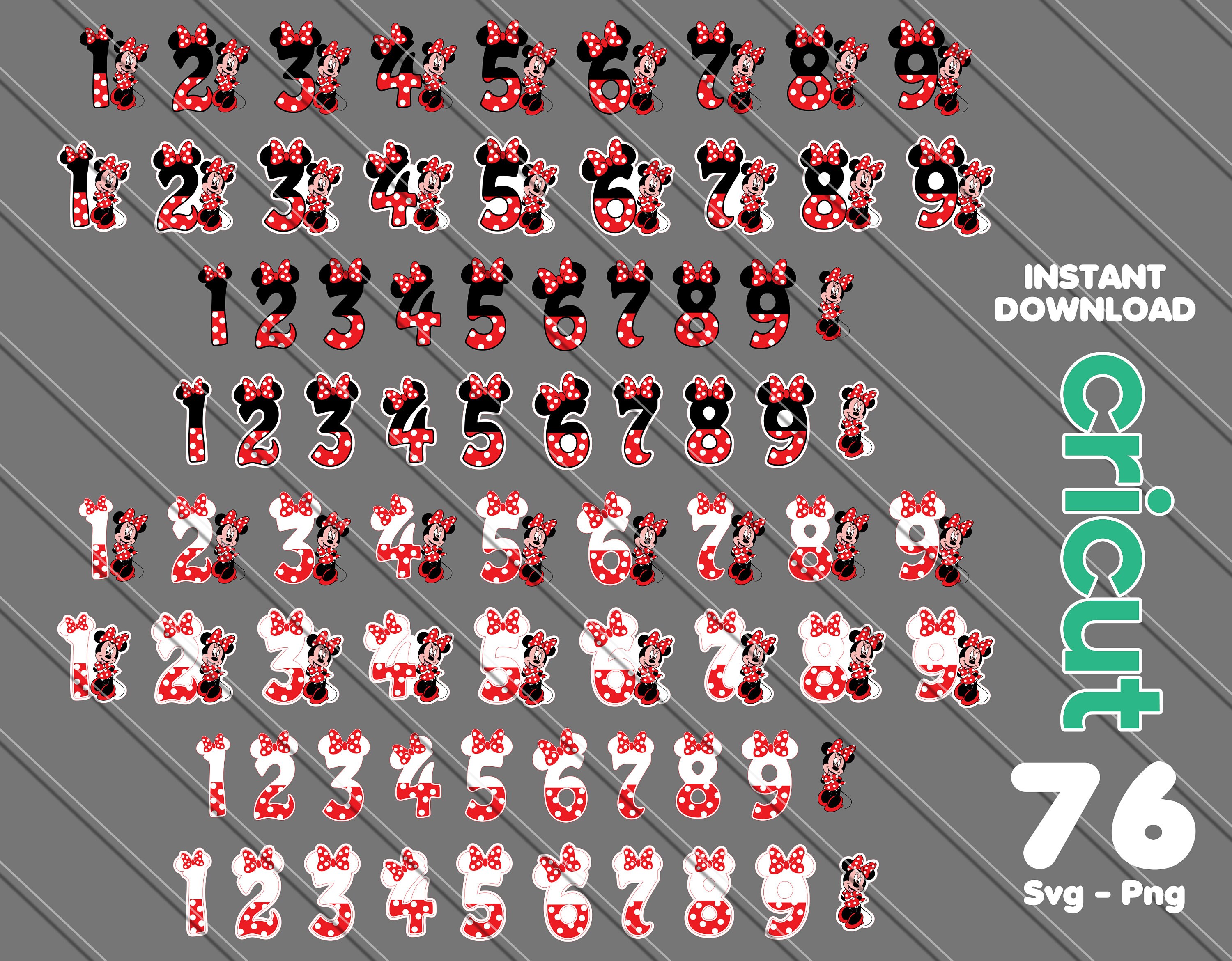 Minnie Mouse Numbers SVG PNG: Red Polka Dot Clipart (digital Download ...