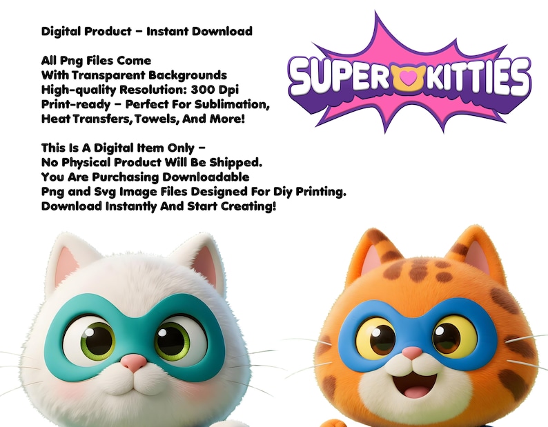 Super Kitties 40 PNG Bundle | Cat Clipart Set | Bitsy, Sparks, Ginny ...