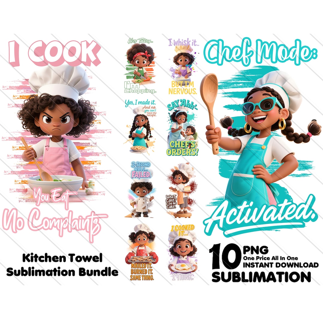 Afro Girl Chef PNG Bundle: Funny Kitchen Sublimation Clipart, Cooking ...